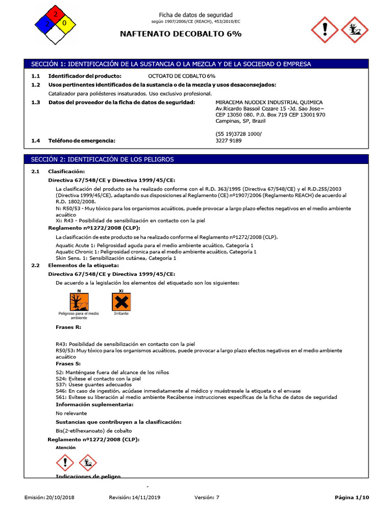 SDS Naftenato Cobalto - Asd | PDF | Toxicidad