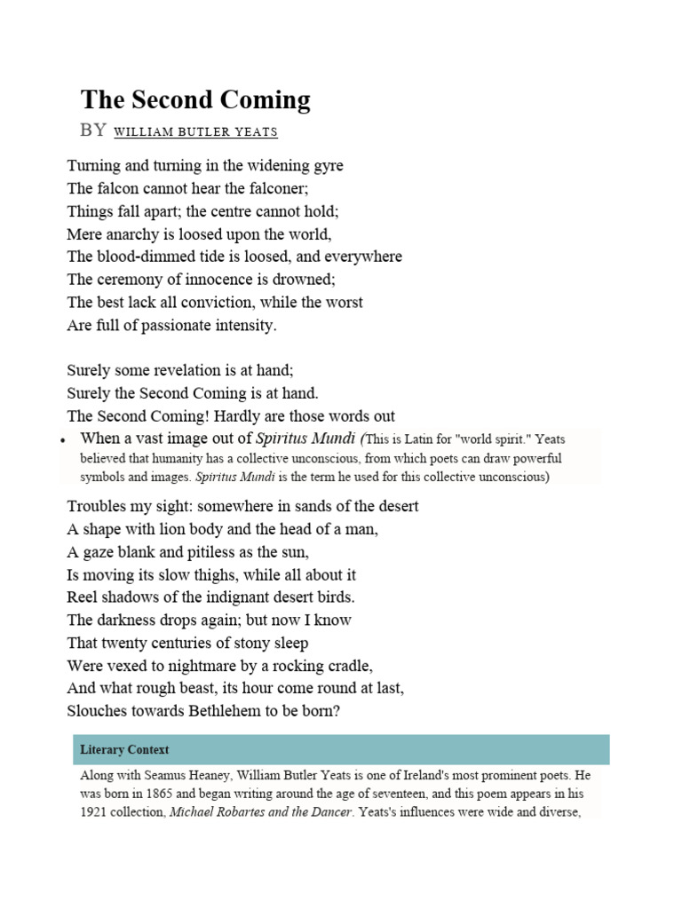 The Second Coming | PDF | Metre (Poetry) | Poetry