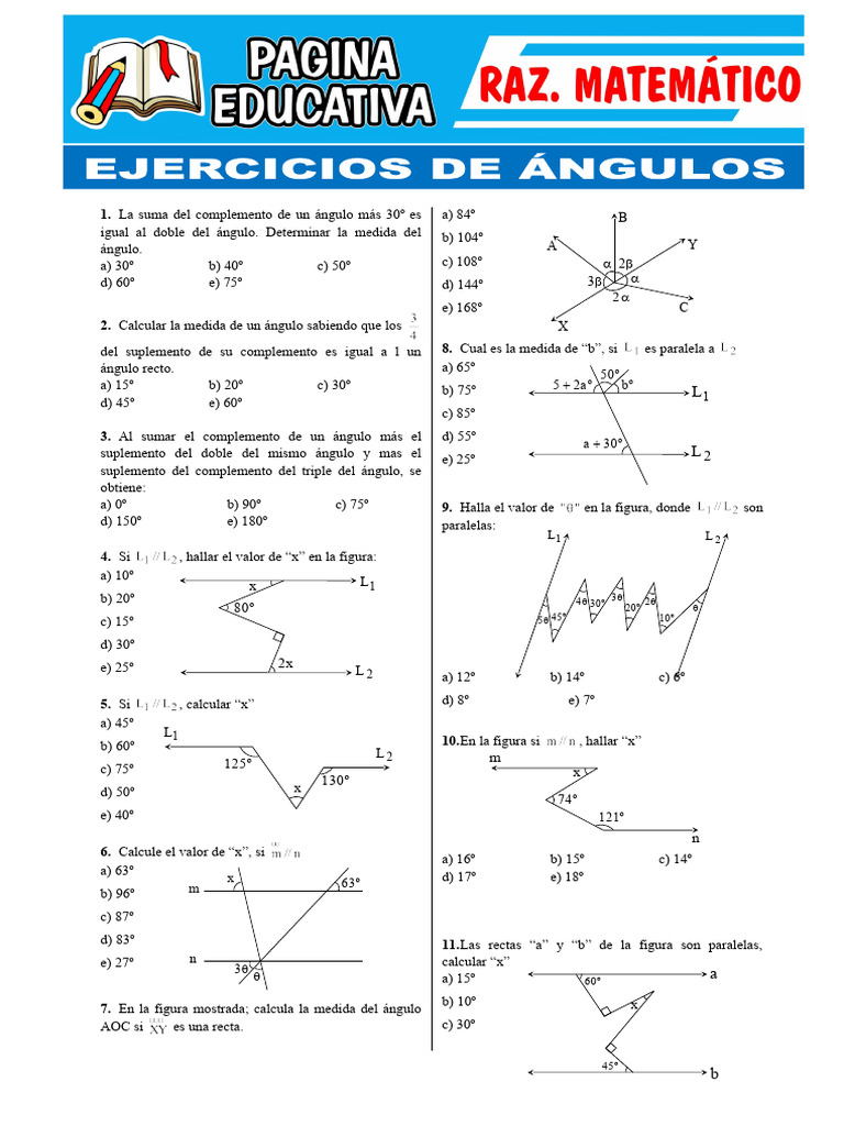 Ejercicios-de-Angulos-Pagina-Educativa | PDF | Geometría euclidiana | Geometría triangular