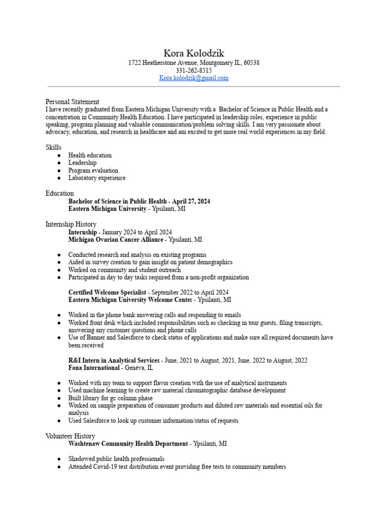 Updated Resume 4 19 24-2 | PDF | Health Education