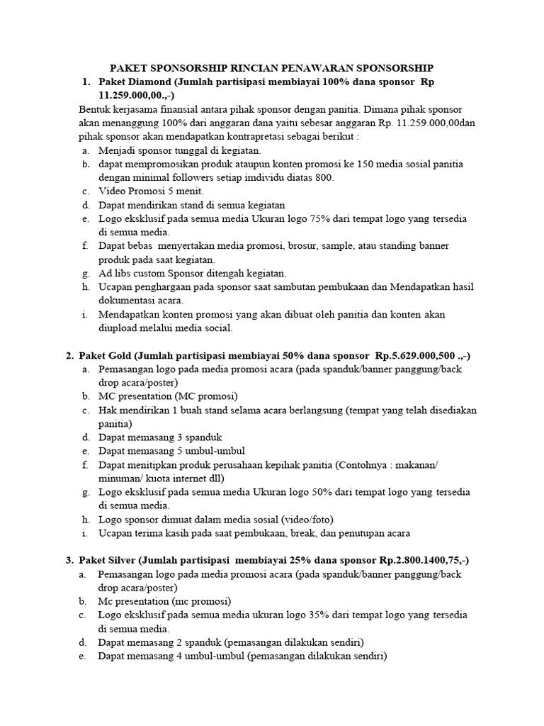 Paket Sponsorship Rincian Penawaran Sponsorship | PDF | Bisnis