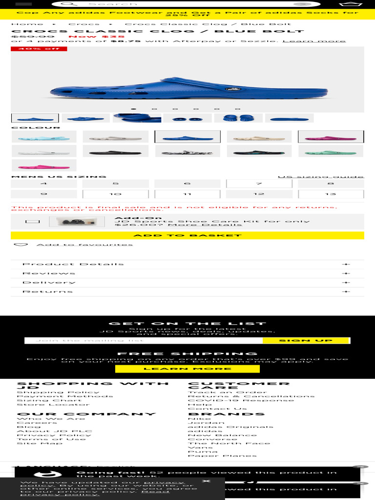 Crocs Classic Clog Blue Bolt JD Sports Canada | PDF | Adidas | Nike