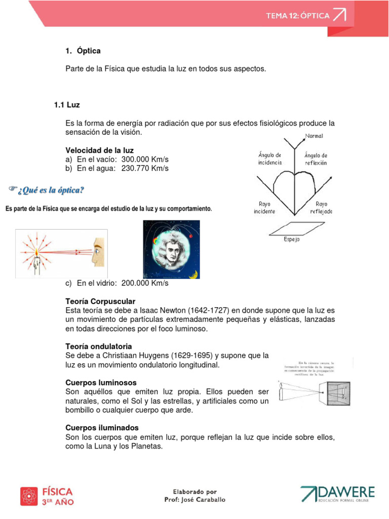 Tema 12 - Óptica - FISICA | PDF | Ligero | Óptica