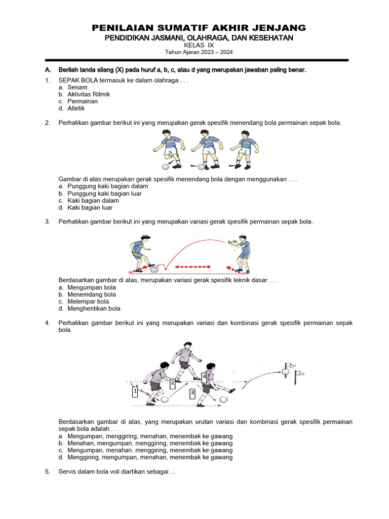 Soal PSAJ PJOK Tahun Ajaran 2023-2024 | PDF
