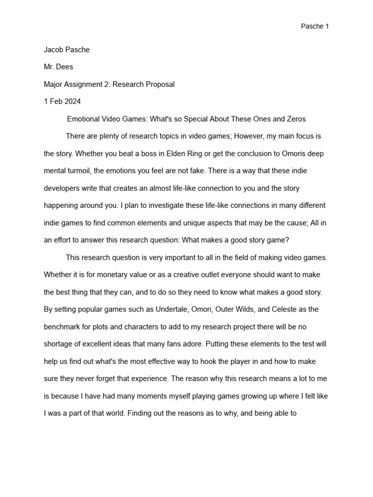 Major Assignment 2 Research Proposal 2 | PDF | Games & Activities