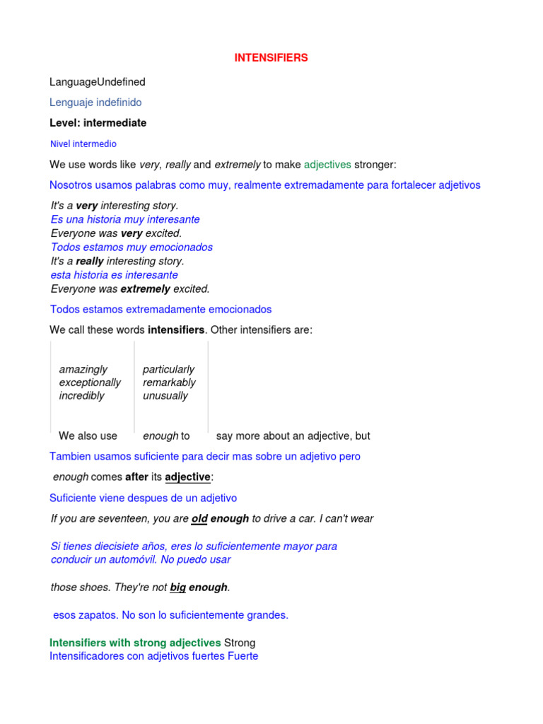 INTENSIFIERS | PDF | Language Mechanics | Semantics