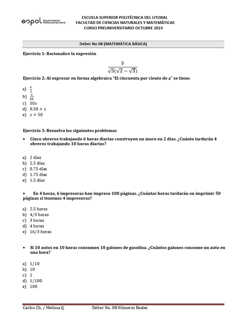 Deber 8 Mat. Basic | PDF