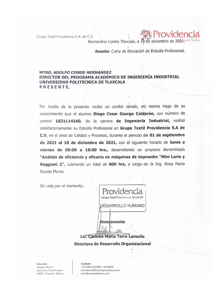 Carta de Liberación | PDF