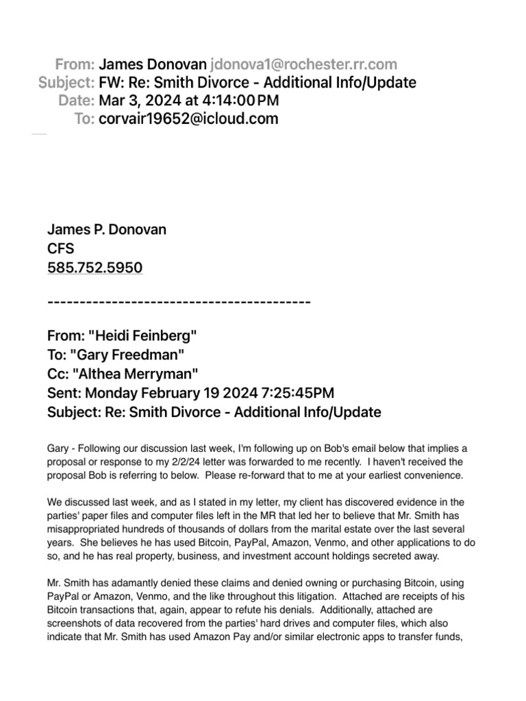 Draft Re Smith Divorce - Additional InfoUpdate | PDF | Pay Pal | Bitcoin