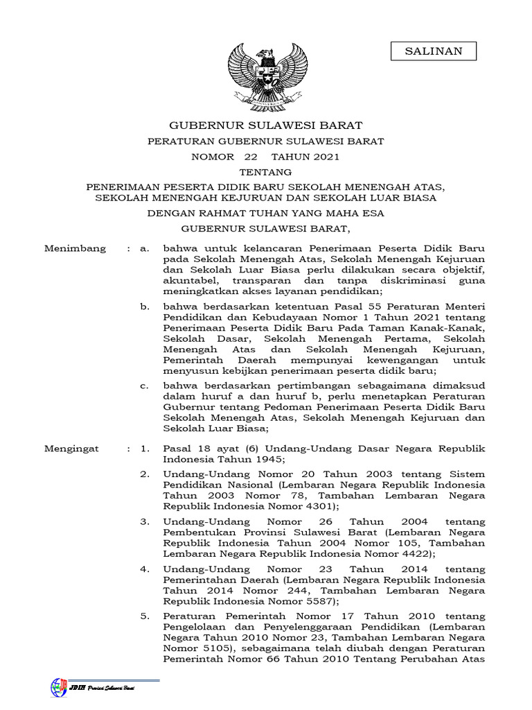 Pergub Nomor 22 Tahun 2021 | PDF
