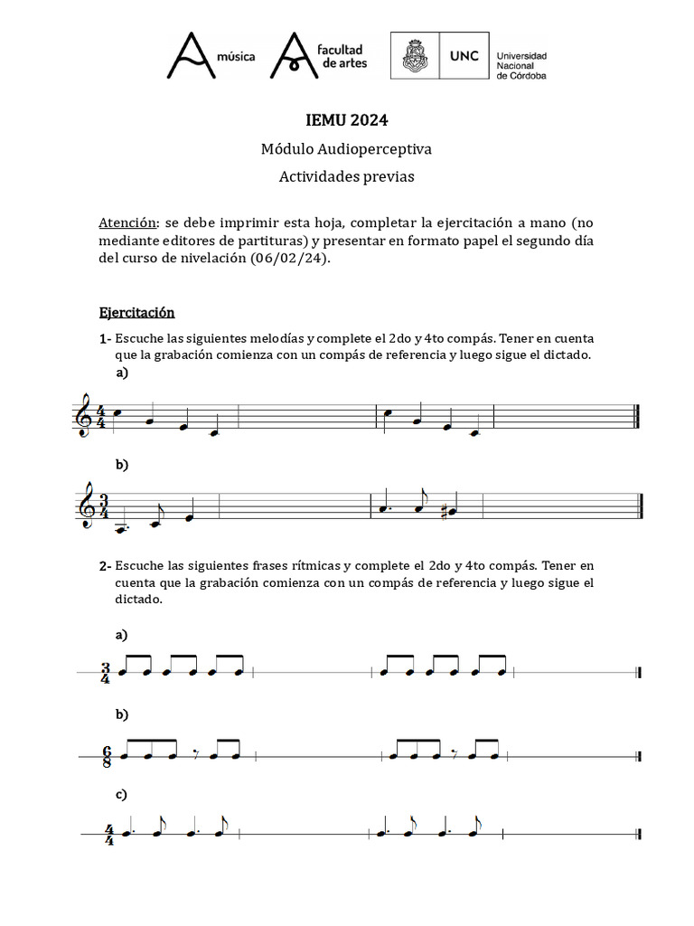 Iemu 2024 - Modulo Audioperceptiva - Actividades Previas | PDF
