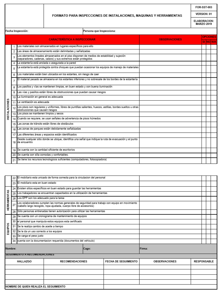 Formato Inspeccion de Instalaciones Maquinas y Equipos | PDF