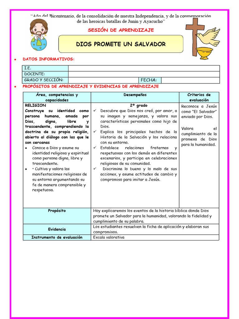 2º U2 S3 Sesion D2 Religion Dios Promete Un Salvador Maestras de Primaria Del Peru | PDF | Dios ...
