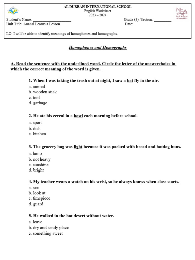 All Gr.3 Homographs and Homophones Handout | PDF | Foreign Language ...