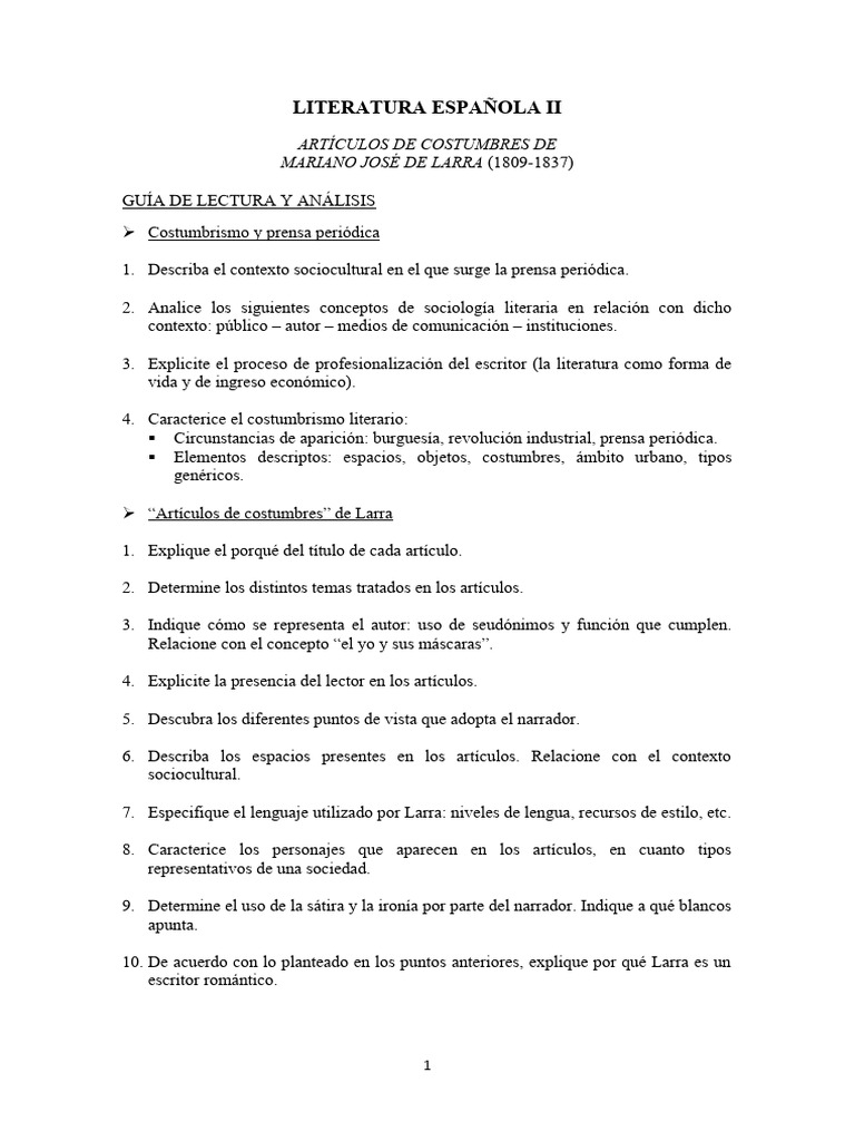 Selección Artículos de Larra-Guía de Lectura | PDF | Novela negra, policíaca y suspenso