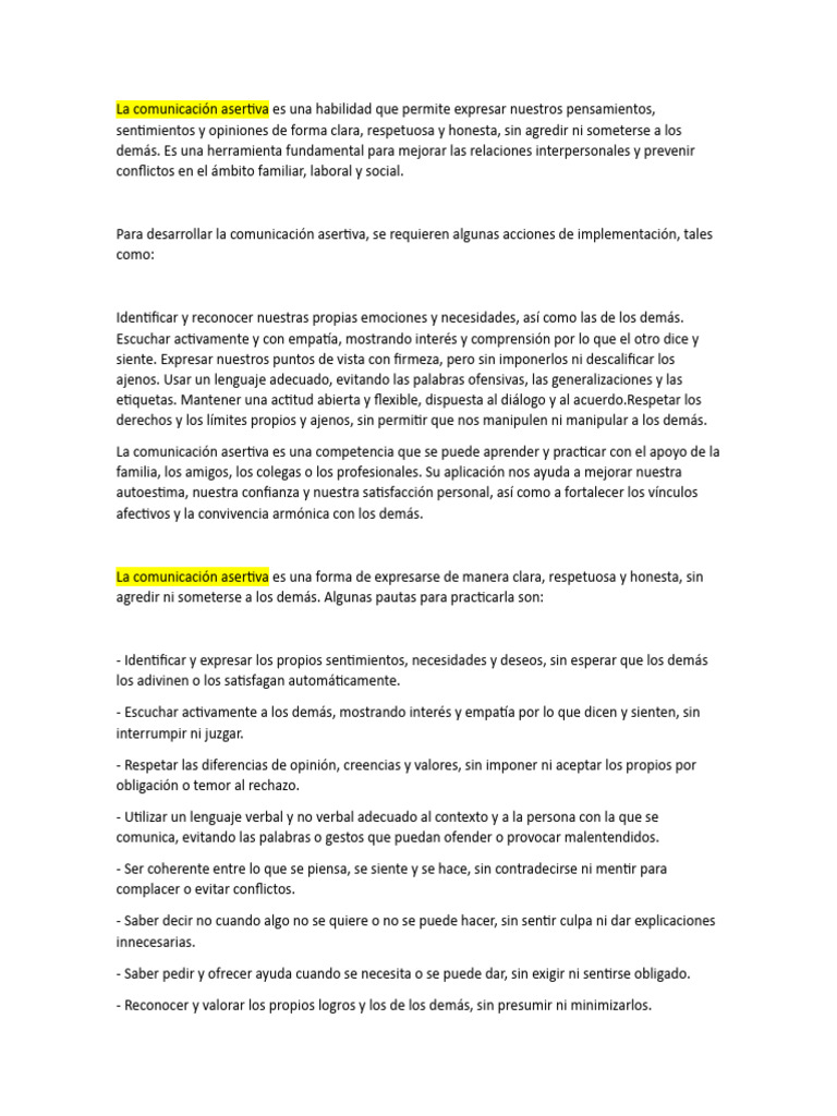 2 La Comunicación Asertiva Es Una Habilidad Que Permite Expresar ...