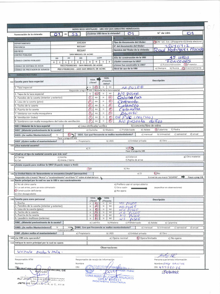 Fichas Domiciliaria - San Miguel de Achic | PDF