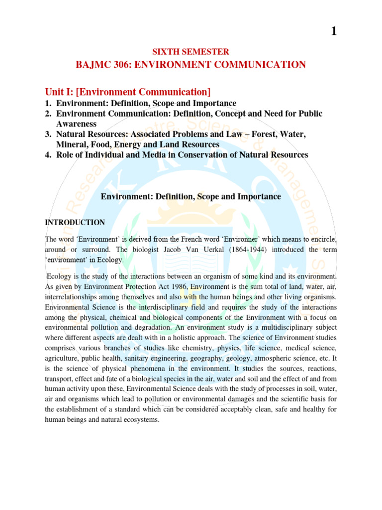 Unit-1 Environment Communication | PDF | Environmental Science ...