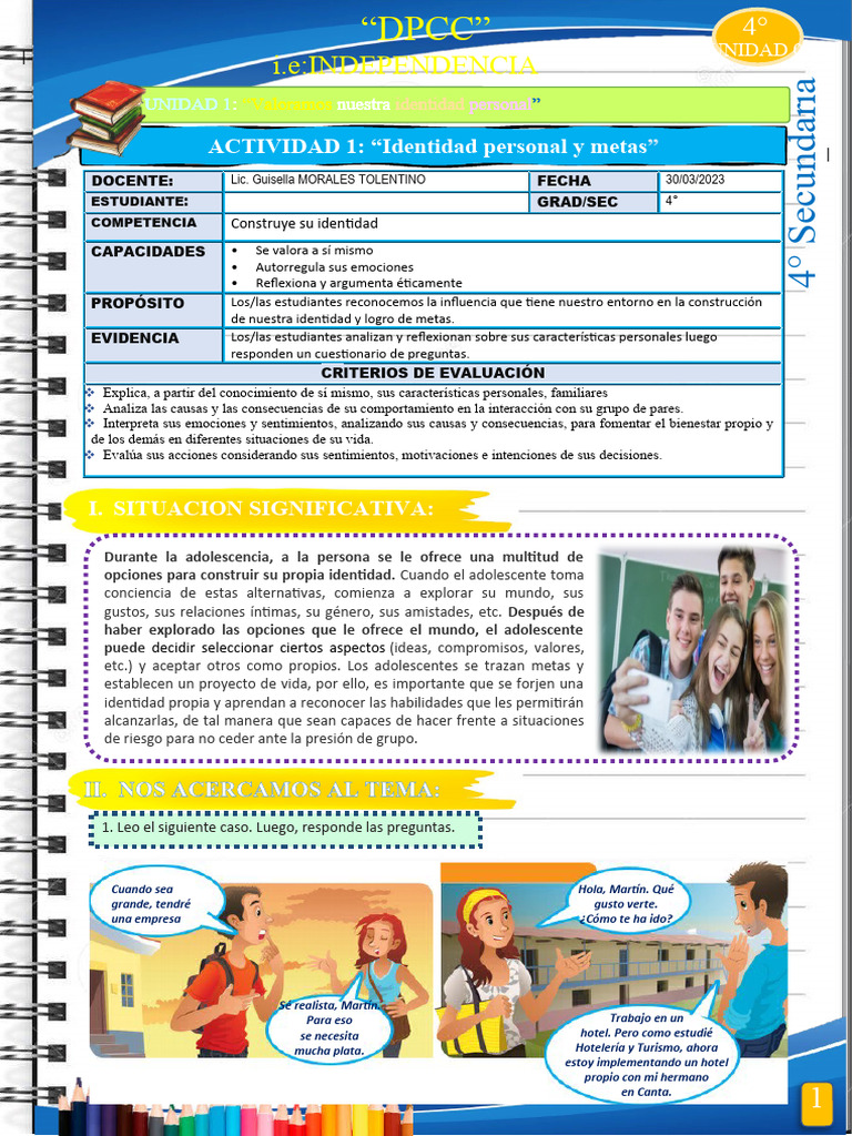 4° DPCC - Actv.01-Unidad.1 2023 | PDF | Resiliencia psicológica | Motivación