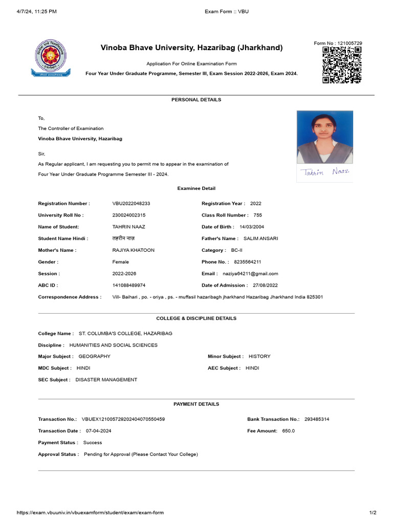 Exam Form __ VBU | PDF