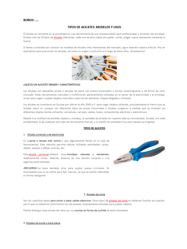 Tipos de Alicates | PDF | Herramientas