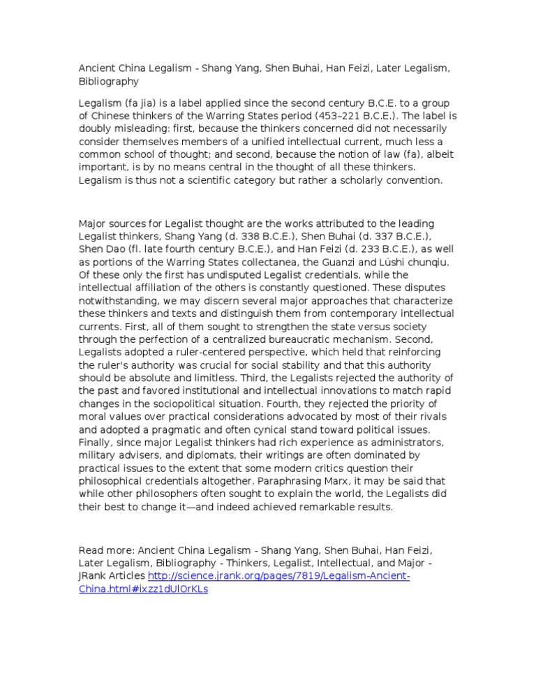 Key Thinkers of Ancient Chinese Legalism | PDF