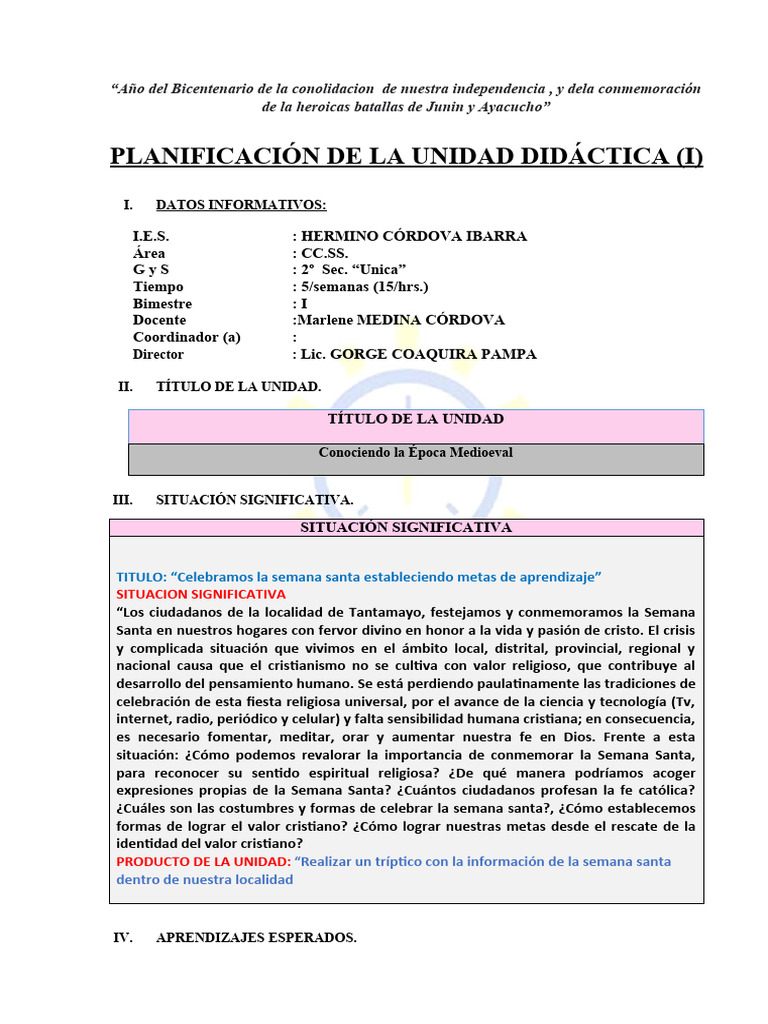 FORMATO DE UNIDAD DE APRENDIZAJE CC - Ss - 2024 2do | PDF | Enseñando | Entorno natural