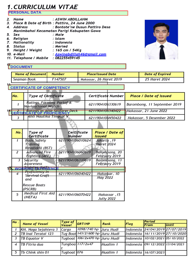 Salin1-Cv Aswin 01merged | PDF | Ship Types | Shipping