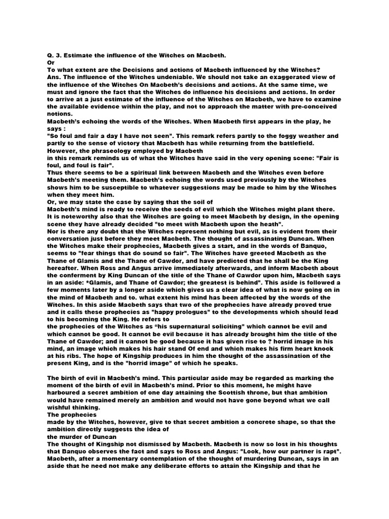 Witches' Influence on Macbeth's Actions | PDF | Macbeth