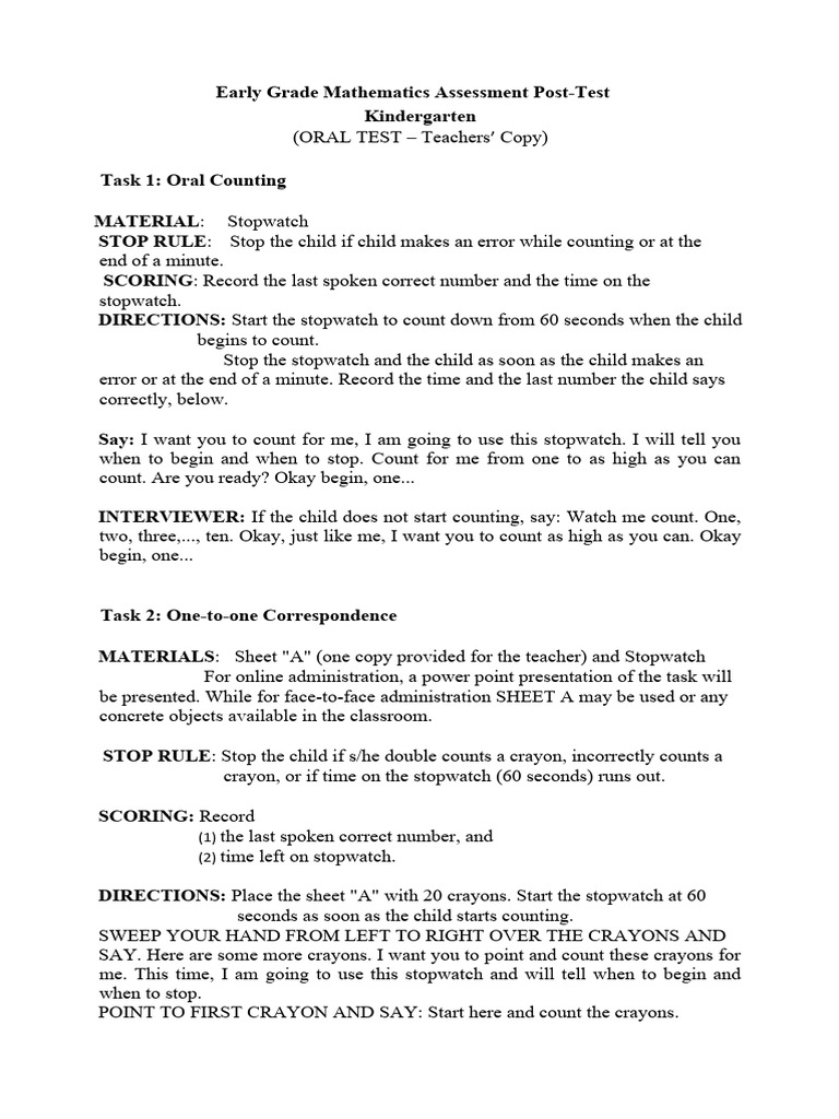 EGMA For Kindergarten Final | PDF | Human Communication | Cognition