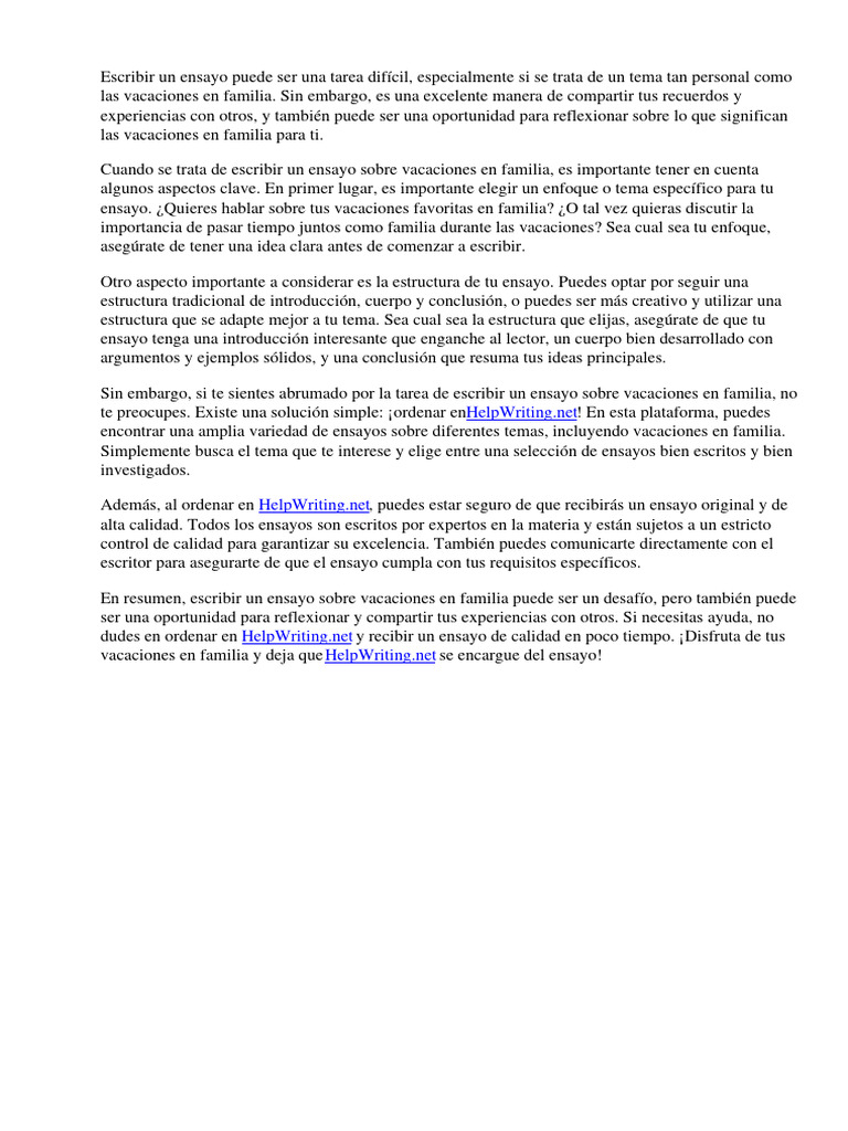 Cómo Escribir Un Ensayo Sobre Vacaciones en Familia | PDF | Ensayos ...