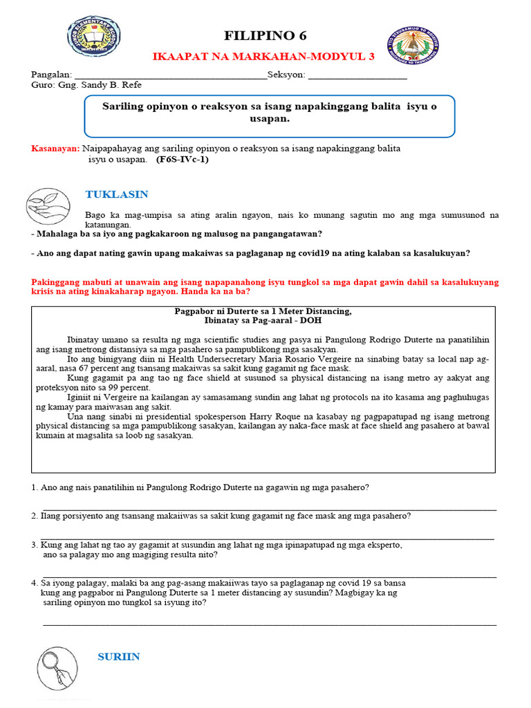 FILIPINO 6 Module 3 | PDF