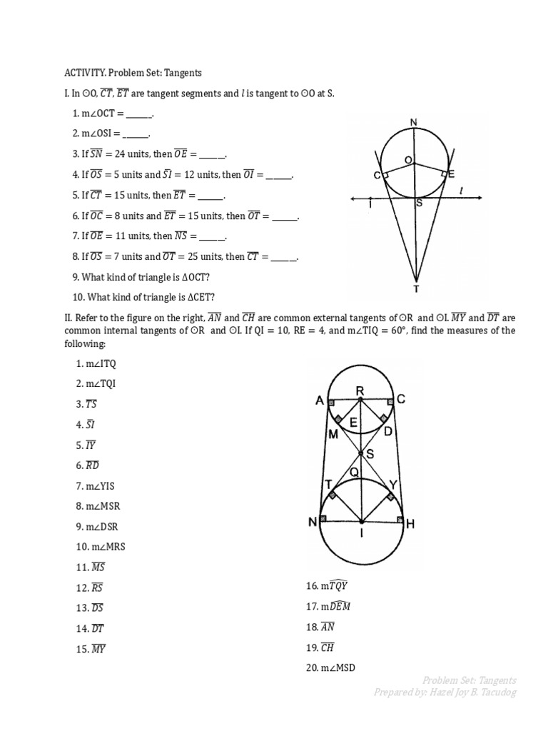 Tangents Activity | PDF | Circle | Elementary Geometry