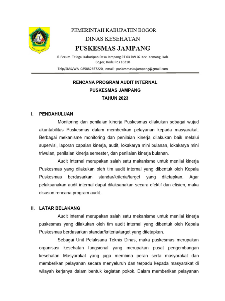 1.6.3.B. (2) Rencana Audit Internal 2023 | PDF