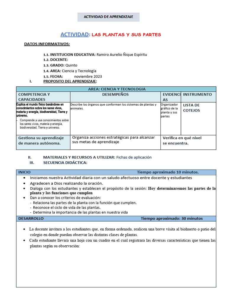 Sesion CT La Planta y Sus Partes | PDF | Plantas | Raíz