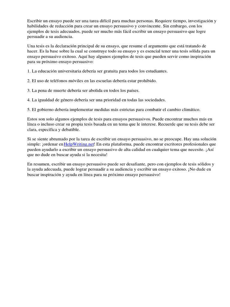 Ejemplos de Tesis para Ensayos Persuasivos | PDF | Ensayos