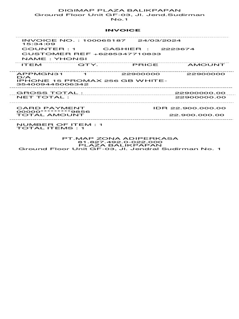 iPhone 15 Pro Max Invoice Balikpapan | PDF