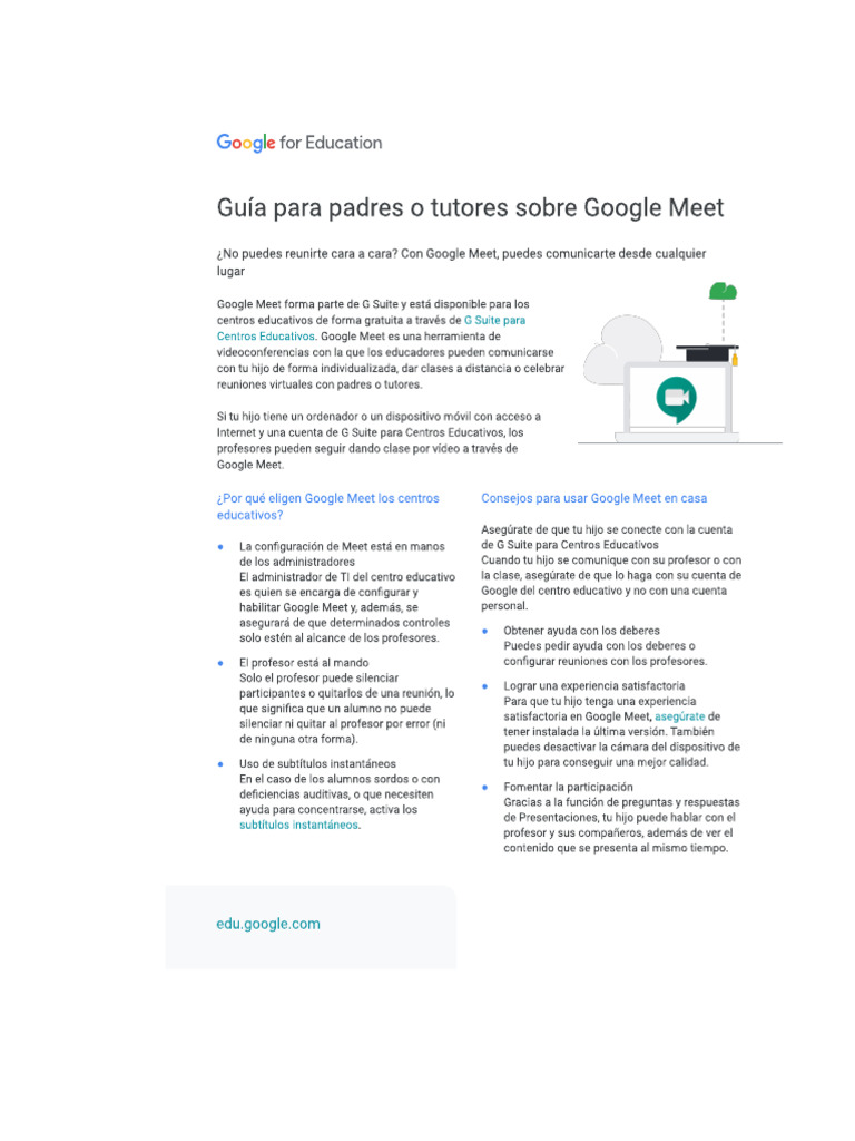 Guia para Padres o Tutores Sobre Google Meet | PDF