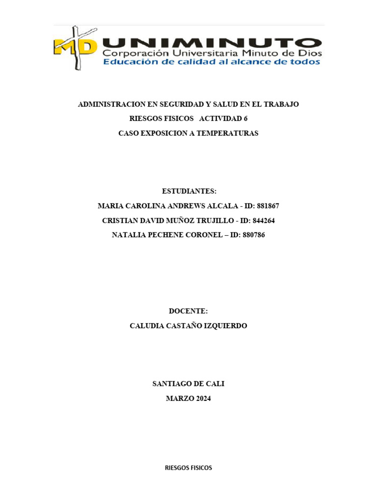 Act 6 Riesgo Fisico........ | PDF | Panes | Temperatura