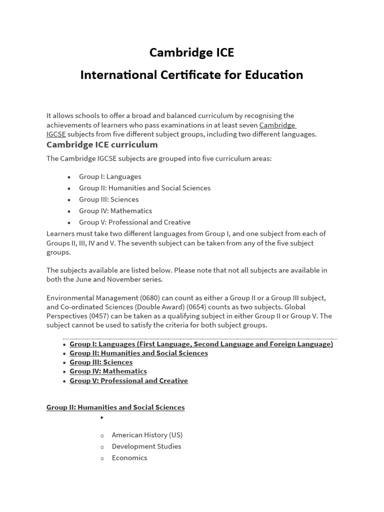 Cambridge ICE Curriculum Overview | PDF | Indonesian Language | Science