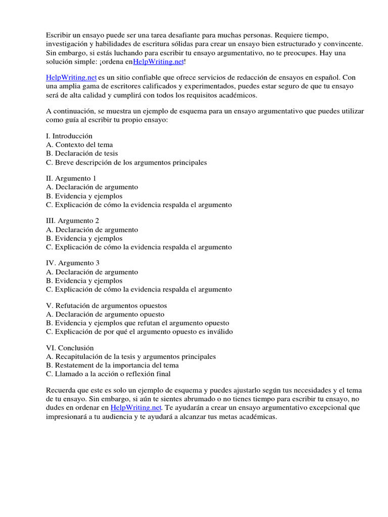 Ejemplo de Esquema para Ensayo Argumentativo | PDF | Ensayos | Escritura