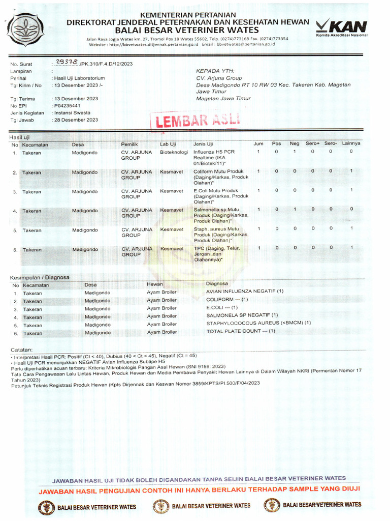 Hasil Lab CV Arjuna Group Cemaran Bakteri | PDF