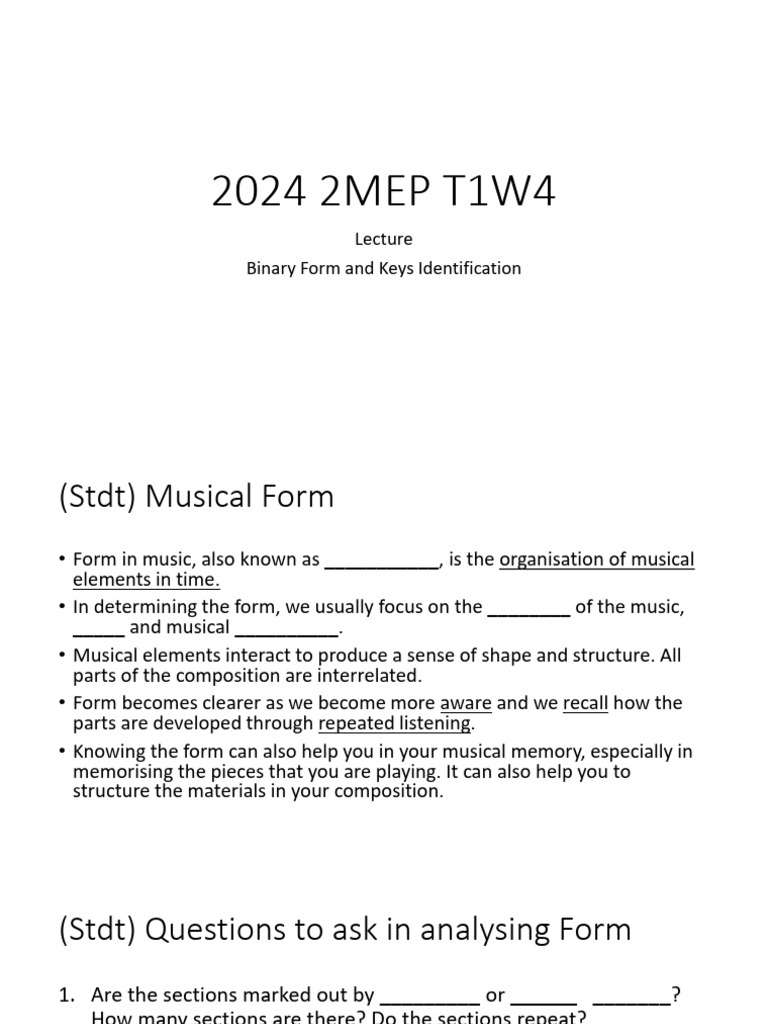 (STDT) 2024 2MEP T1W4 Binary Form and Keys | PDF | Chord (Music ...