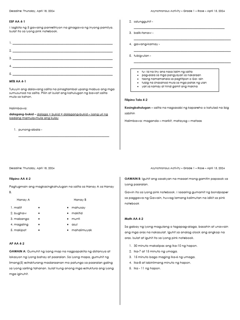 Asynchronous Activities April 15 2024 | PDF