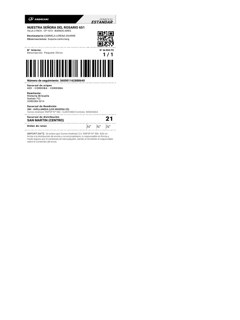 Etiquetas Andreani Envios 30 - 3 - 2024 | PDF