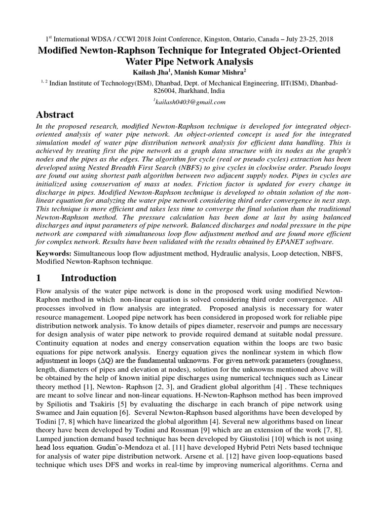 Modified Newton-Raphson Technique For Integrated Object-Oriented Water Pipe Network Analysis ...