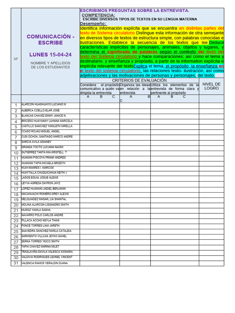 Comunic Escribe Cotejo Entrevista | PDF