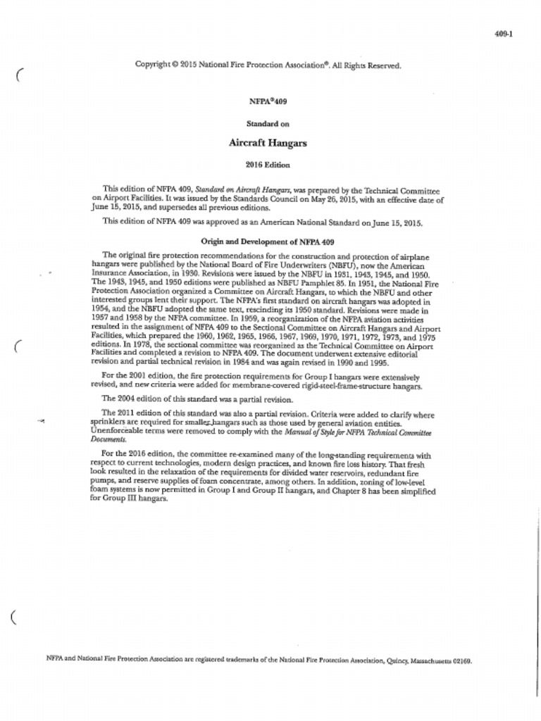 NFPA 409 Airplane Hangar Guidance 2016 | PDF