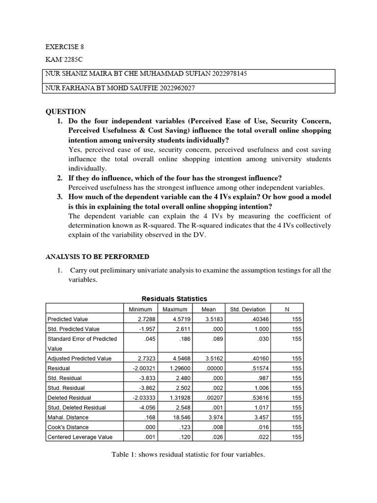EXERCISE 8 Spss | PDF | Errors And Residuals | Coefficient Of Determination