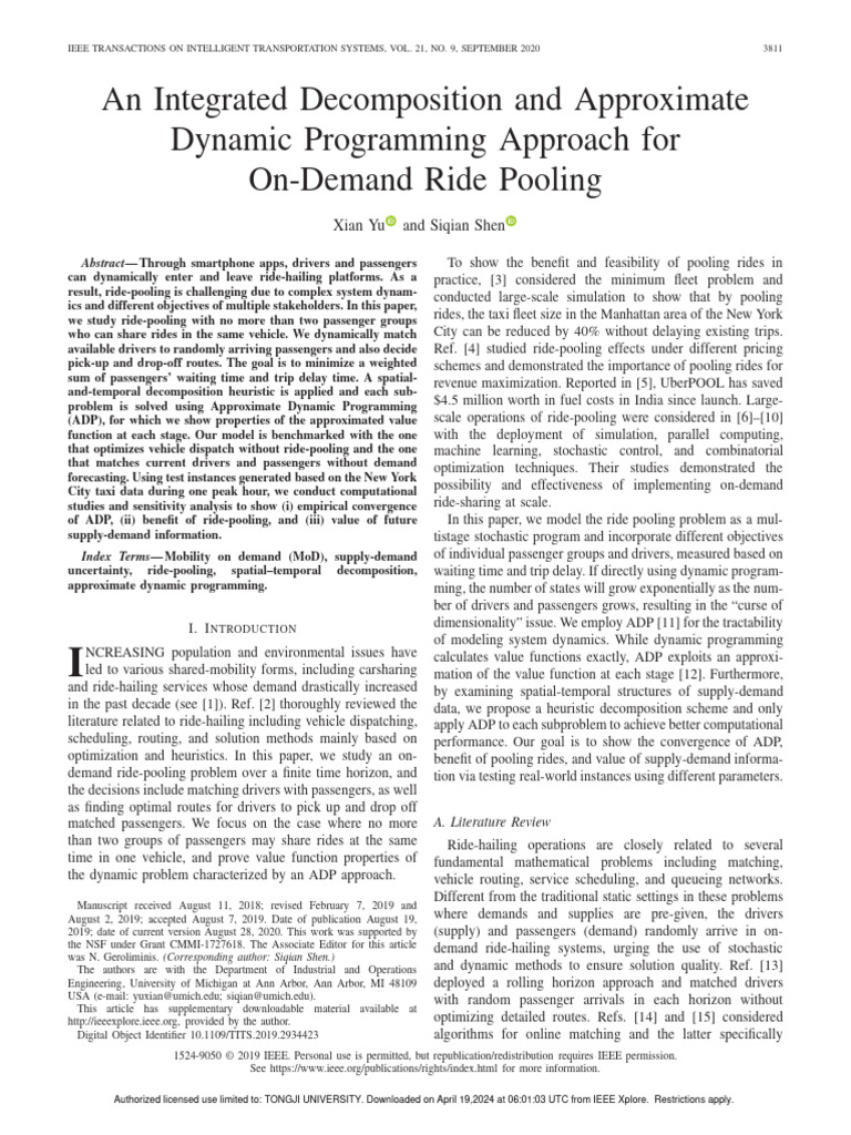 Yu and Shen (2020) | PDF | Mathematical Optimization | Dynamic Programming